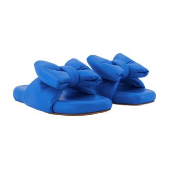 Off-white Womens Bow Padded Slipper Blue Leather