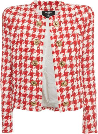 Balmain veste &agrave; effet tweed &agrave; motif pied-de-poule - Rouge