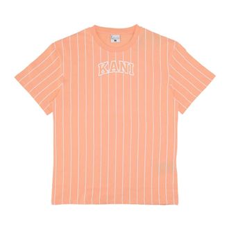 Karl Kani Homme, Tops, Rose, Taille: XL T-shirt à Rayures Épinglées Abricot/Blanc Manches Courtes
