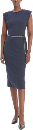 Michael Kors Femme, Robes, Bleu, Taille: 40 FR Stretch Matte Jersey Belted Dress