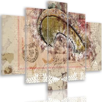 Feeby Bild auf Leinwand Abstrakt 5 Teilig Modern Mexikanischer Sombrero gelb 150x100 cm