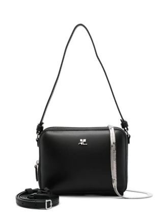 Courr&egrave;ges Hobo Bags - Smooth-Grain Leather Bag With Chain-Link Handle - Gr. unisize - in Schwarz - f&uuml;r Damen