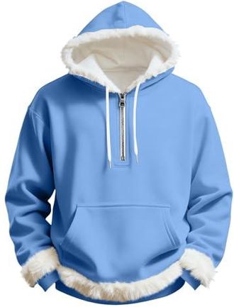 Generic DENGJIAMY - Sweat à capuche de Noël pour homme, chemise de Noël grande taille avec col en fourrure synthétique et bordure en fausse fourrure, pull zip