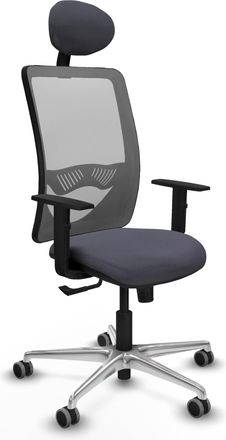 Piqueras y Crespo Grauer Schreibtischstuhl Zulema mit 1D-Armlehnen, h&ouml;henverstellbarer Lendenwirbelst&uuml;tze und festem Kopfteil, ausgestattet mit 3 Positionen und Schneid