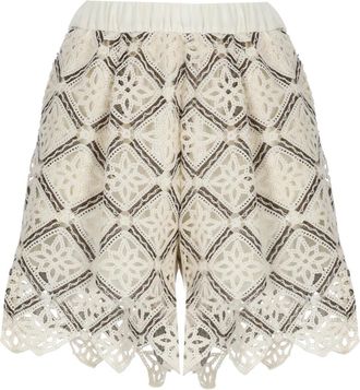 Herno Femme, Shorts, Beige, Taille: 38 FR Crochet Scalloped Shorts