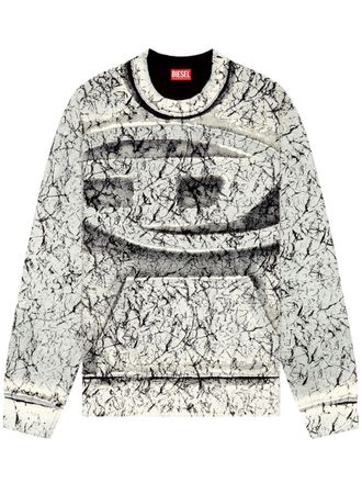 Diesel sweat en coton S-Macoval &agrave; effets craquel&eacute;s - Gris