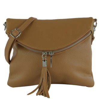 modamoda.de T07L / T139L Damen Leder kleine Umh&auml;ngetasche 2 Modelle handmade in Italy, Farbe:T139L Blassbraun