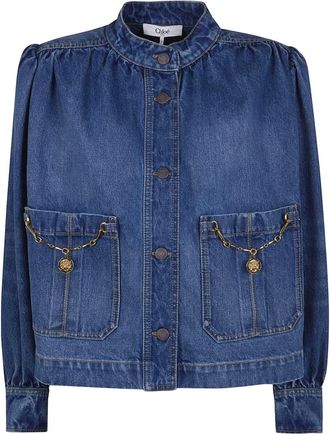 Chlo&eacute; Femme, Blouses et Chemises, Bleu, Taille: 34 FR Squared Fit Front Pockets Denim Jacket