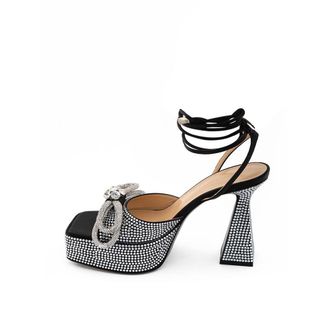 Mach & Mach Womens Crystal-Embellished Platform Heel Black Leather