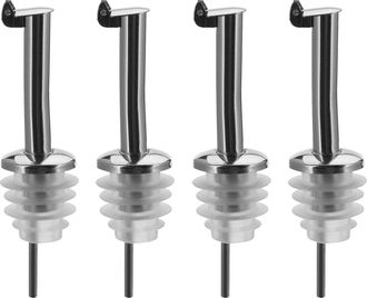 Westmark 4 Spirituosen-/&Ouml;l-Ausgie&szlig;er f&uuml;r Flaschen, mit Kl&auml;ppchen, mit Luftr&ouml;hrchen, Metall/rostfreier Edelstahl, Silikonkorken, Inox Standard, Silber, 455322E3