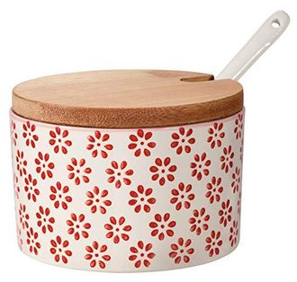 Bloomingville Salière avec Couvercle et cuillère Susie - Couleur Ø 10 cm, Rouge, Céramique, Capacité 250 ML