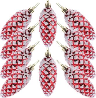SOLUSTRE 10 St&uuml;ck Rote Tannenzapfen Weihnachtsbaumschmuck aus Kunststoff H&auml;ngende Weihnachtsdekoration f&uuml;r Festtage und Feierlichkeiten