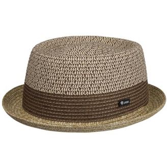 LIPODO Chapeau en Paille Ennario Pork Pie Homme - Made in Italy Porkpie de Soleil Printemps-ete Ete - M (56-57 cm) Beige