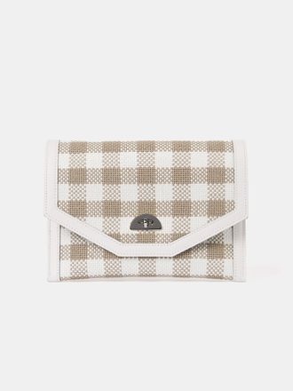 The Cambridge Satchel Company The Twist Lock Pouch - Taupe Plaid & Brilliant White