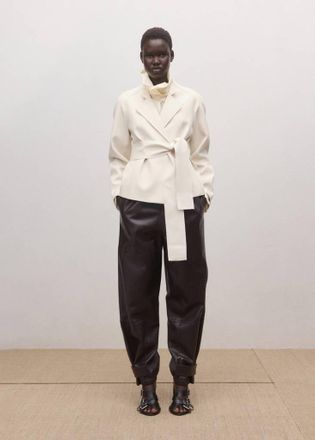 Mango Jacke mit Revers und G&uuml;rtel zum Knoten ecru - Damen - XS - MANGO