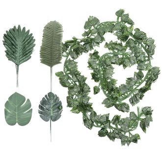 FOMIYES K&uuml;nstliche Monstera H&auml;ngepflanze mit Stiel Tropische Schildkr&ouml;tenblatt Dekoration aus Stoff Gr&uuml;ne Girlande f&uuml;r Sommerfeiern und Strand Party