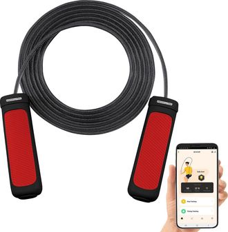 Pearl Sports Springseil Stahl: Smartes Kugellager-Springseil, Bluetooth, App, Herzfrequenz-& G-Sensor (mit Herzfrequenzsensor, mit Z&auml;hler, Sprungseil)