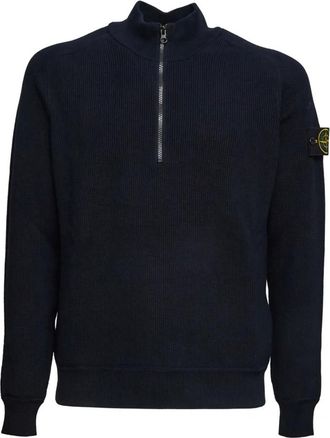 Stone Island Homme, Pulls, Bleu, Taille: XL Pull Col Montant Demi-Zip