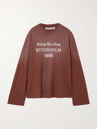 Acne Studios T-shirt Oversize &Agrave; Manches Longues En Jersey De Coton Biologique Et De Chanvre M&eacute;lang&eacute;s Imprim&eacute; - Marron