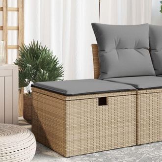 vidaXL Gartenhocker mit Kissen Beige 55x55x37 cm Poly Rattan Vidaxl