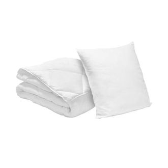 Bleu Calin Pack Couette Chaude 1 Personne 140x200 cm + 1 Oreiller Moelleux 60x60 cm, Lavables à 95°, Microfibre, Blanc