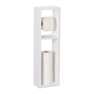 Relaxdays Toilettenpapierhalter, Walnussholz, Wandmontage oder stehend, Ersatzrollenhalter HxBxT: 70 x 20 x 13 cm, weiß