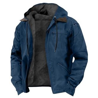 Generic Veste dhiver &agrave; capuche pour homme avec fermeture &eacute;clair et poches en polaire chaude doubl&eacute;e Sherpa, bleu fonc&eacute;, XXL