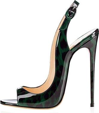 elashe Sandales Femme &agrave; Talons,Sandales Bride Cheville Femme L&eacute;opard Vert EU38