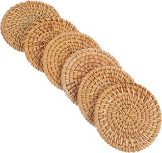 Lurrose 6 Stück Runde Rattan untersetzer Hitzebeständig und Isolierend Handgefertigt Natürliche Webstruktur für Heiße Tassen und Warme Gerichte für Küche Essz