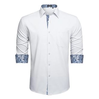 Hisdern Weißes Hemd mit Kragen Herren Klassisch Button Down Langarm Party Casual Formal Business Klassische Hemden Kragen Regular Fit Mit Taschen 2XL