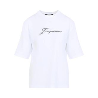Jacquemus Gesticktes Logo T-Shirt - - Tops - Damen - Wei&szlig; - L