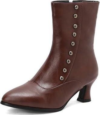 Generic Bottines r&eacute;tro habill&eacute;es &agrave; bout pointu pour femme avec fermeture &eacute;clair lat&eacute;rale clout&eacute;e d&eacute;coration &eacute;l&eacute;gante &agrave; talon chaton chaussures occidentales, m