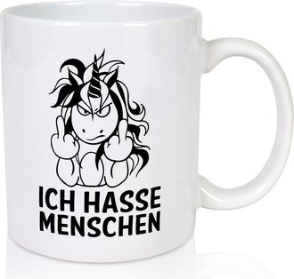 Generic Ich hasse Menschen | Einhorn | Stinkefinger - Tasse Weiss - Kaffeetasse/Geschenk/Familie