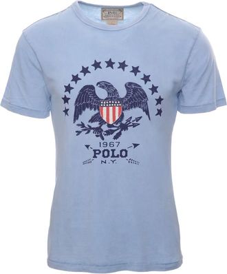 Ralph Lauren Homme, Tops, Bleu, Taille: M Delav&eacute; Jersey T-shirt