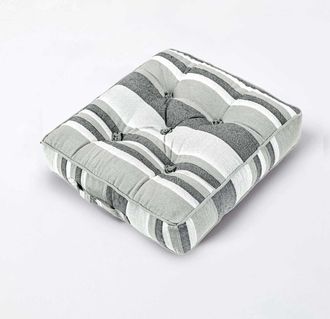 Homescapes Kissen Stuhlkissen Sitzkissen Morocco 40 x 40 cm grau weiß gestreift 100% Reine Baumwolle mit Polyesterfüllung