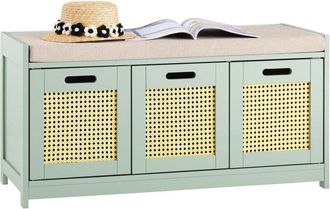SoBuy FSR182-GR Banc de Rangement, Meuble dEntrée, Commode à Chaussure, Banquette avec Coussin Rembourré 2 Portes et 1 Cube, Meuble de Rangement pour