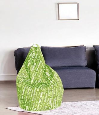 Talamo Italia Dmora Sitzsack mit Schriftzugmuster, grün und weiß, Maße 80 x 120 x 80 cm