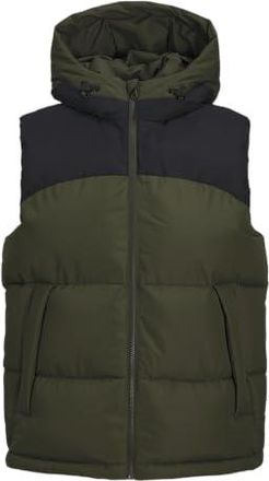 Jack & Jones Jcoaero Bodywarmer à Capuche Gilet, Nuit forestière/détail : Blocage Noir, L Homme