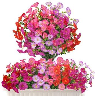 Tina Lot de 8 paquets de fleurs artificielles comme de vraies plantes de balcon r&eacute;sistantes aux intemp&eacute;ries - R&eacute;sistant aux UV - D&eacute;coration de printemps - 