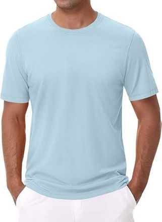 Generic T-shirt &agrave; col rond pour homme en coton, grande taille, t-shirt l&eacute;ger et respirant, d&eacute;contract&eacute;, professionnel, couleur unie, t-shirt de sport &agrave; manche