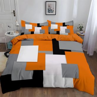 Generic Geometrie Geometrisch Bettw&auml;sche 140x200 Orange Bettw&auml;sche Set, 3D Bettbezug Set Weich Microfaser Bettbez&uuml;ge 3 Teilig Grau Wendebettw&auml;sche f&uuml;r Kinder 