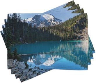 Abakuhaus Paysage Lot de Sets de Table en 8 pi&egrave;ces, Milou Frozen Montagne, Tissu Lavable pour Salle &agrave; Manger et Cuisine, 30 cm x 45 cm, Turquoise Vert Bleu