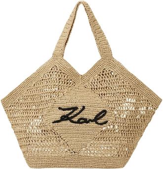 Karl Lagerfeld Shopper - Gro&szlig;e Signature-Strandtasche in H&auml;keloptik Strandt - Gr. unisize - in Beige - f&uuml;r Damen