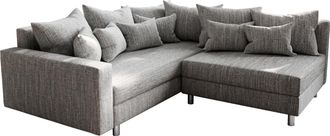 DELIFE Eckcouch Clovis Hellgrau Strukturstoff mit Armlehne Ottomane Links modular
