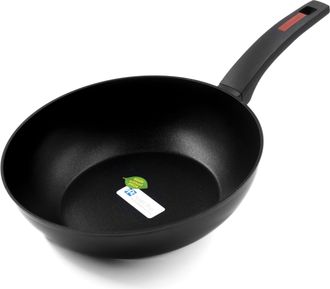 Zanetti Evolution Wok für Induktion, Durchmesser 28 cm, Pfanne mit Antihaftboden, hohe Dicke, bequemer Griff, Schwarz