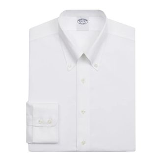 Brooks Brothers Wei&szlig;es- b&uuml;gelfreies Stretch-Supima-Baumwoll-Twill-Dress-Shirt mit Button-Down-Kragen in regul&auml;rer Passform - - Shirts - Herren - Wei&szlig; - S