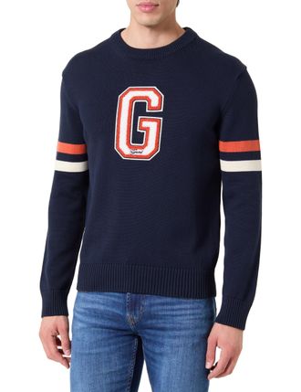 GANT Herren Graphic Badge C-Neck Pullover, Evening Blue, XXL