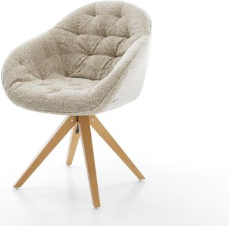 DELIFE Drehstuhl Gaio-Flex Webstoff Soft Beige Holzgestell kantig Natur 180&deg; drehbar, Esszimmerst&uuml;hle