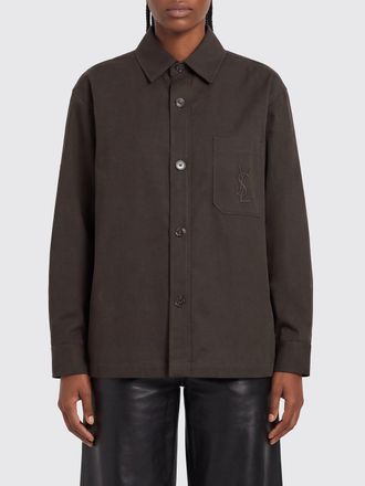 Saint Laurent Chemise en coton avec monogramme YSL brod&eacute; et &eacute;paules tombantes