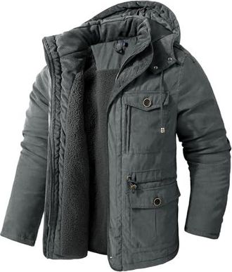Generic Veste dhiver &agrave; capuche pour homme, coupe-vent, doubl&eacute;e de sherpa, polaire &eacute;paisse, chaude, manteau isolant, parka, gris, taille XL